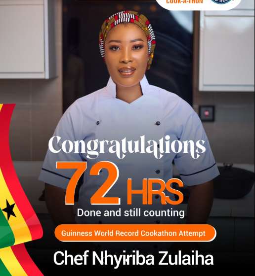 Chef Nhyiraba Zulaiha Completes 72-Hour Cook-a-Thon for Guinness Record