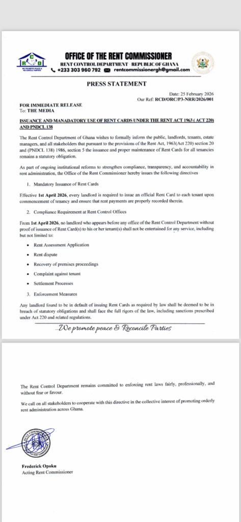 Rent Control Department to Issue Rent Cards Starting April 1